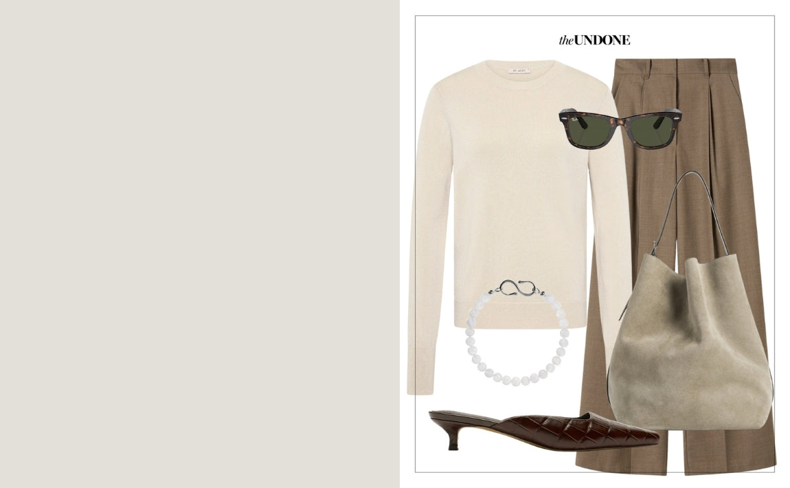Outfit: Beige knit, brown trousers and heels – The UNDONE