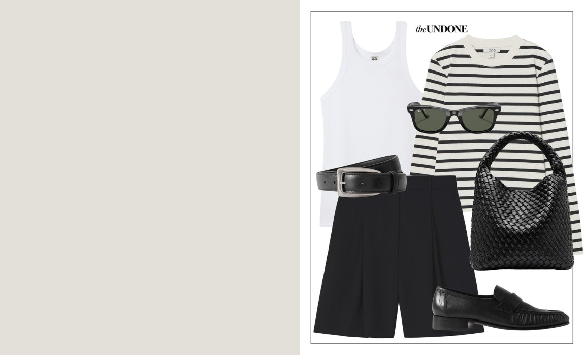Outfit: Stripe top and black shorts – The UNDONE