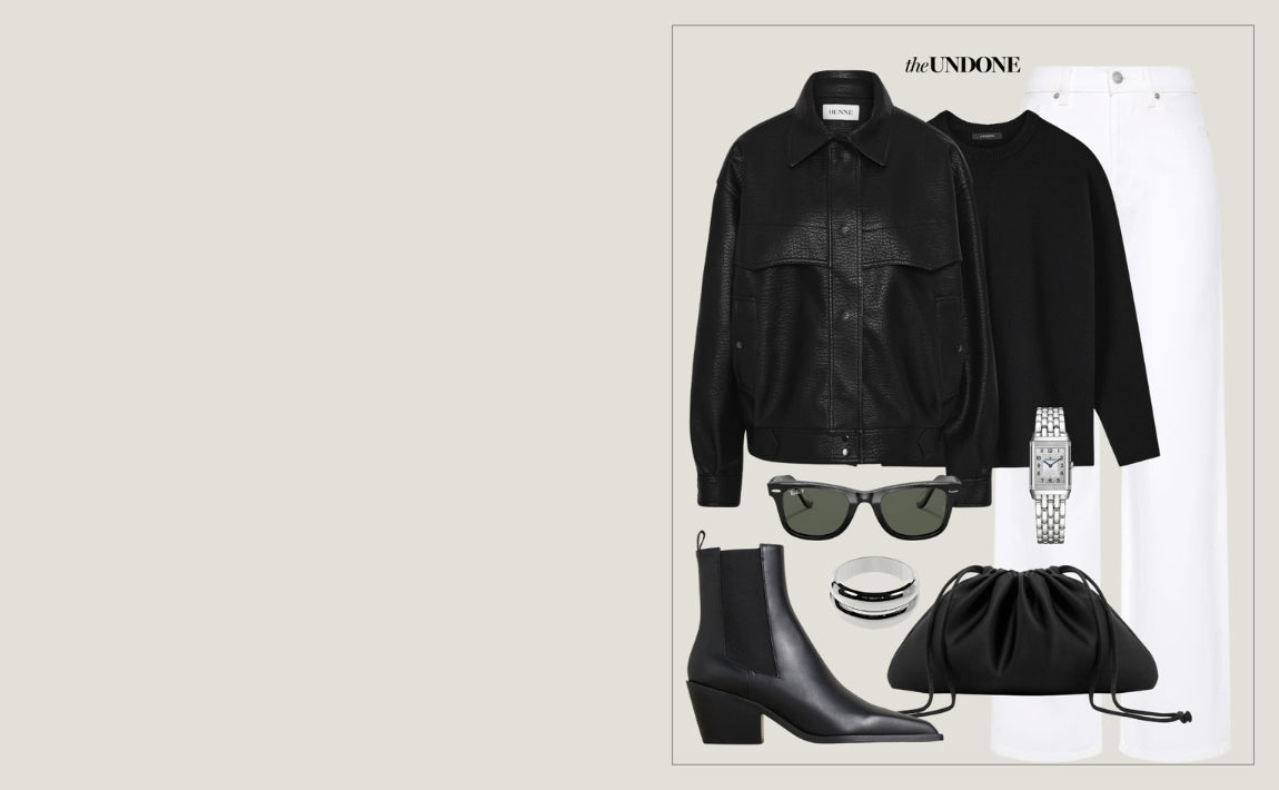 Outfit: Black Leather Jacket, White Jeans and Boots – The UNDONE