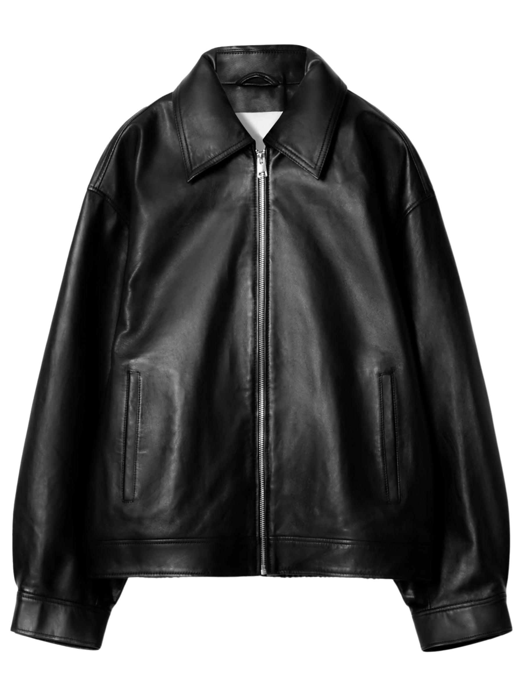 COS | Oversized Collared Leather Jacket in Black | The UNDONE