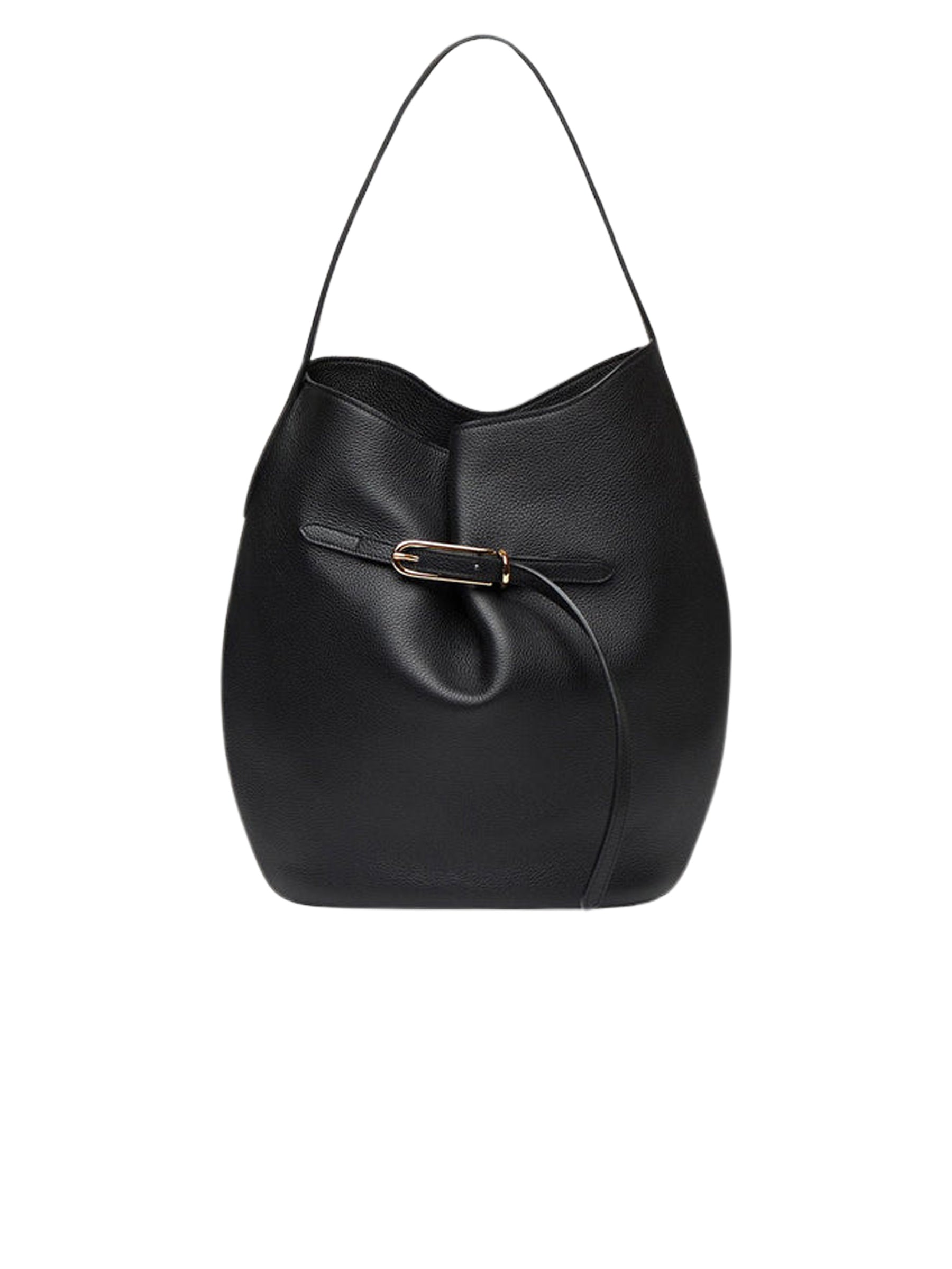 Liffner | Belted Bucket Bag Large in Black Leather | The UNDONE