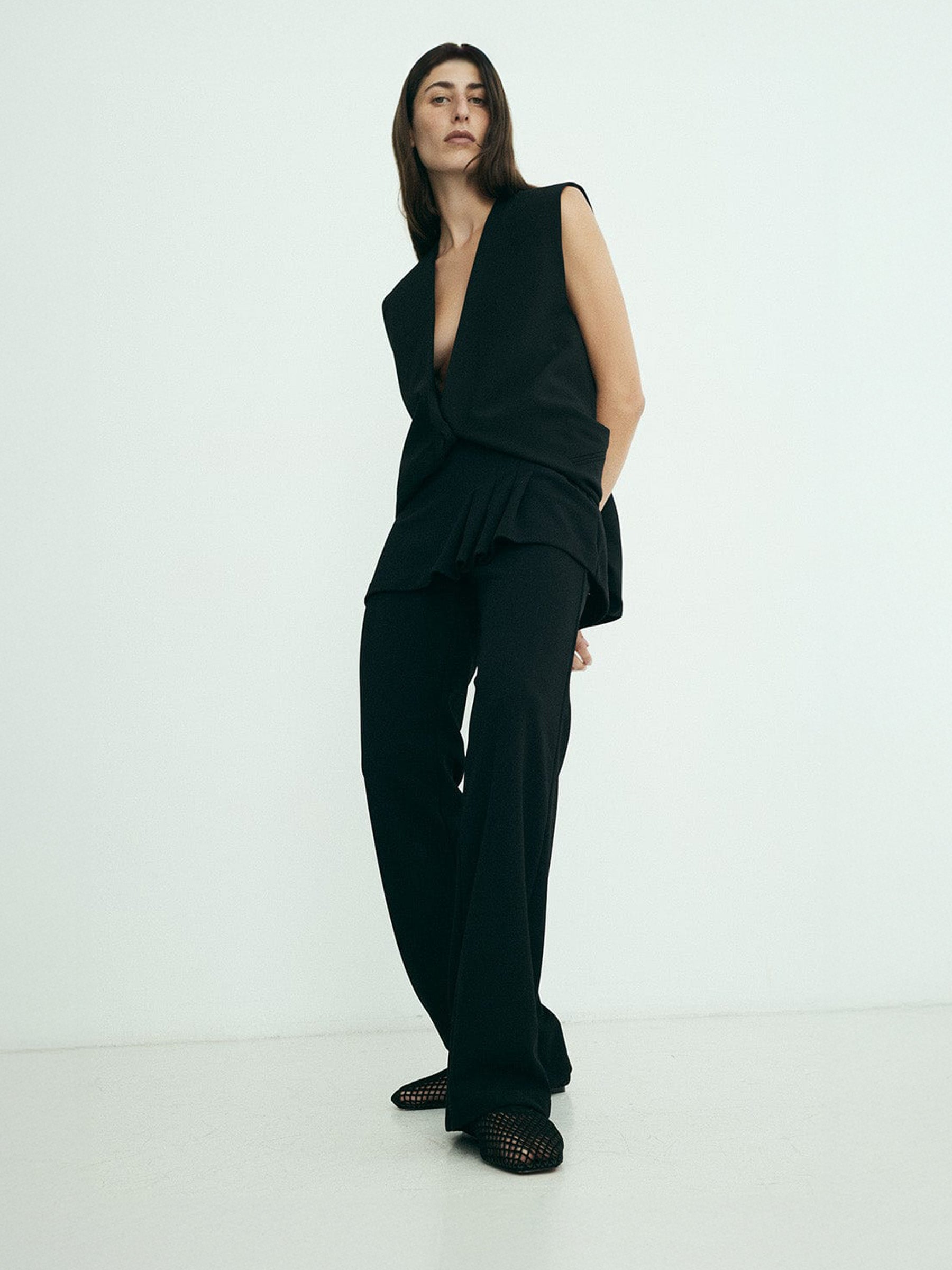 Nelson Made | Lou Perforated Flat in Black Leather | The UNDONE